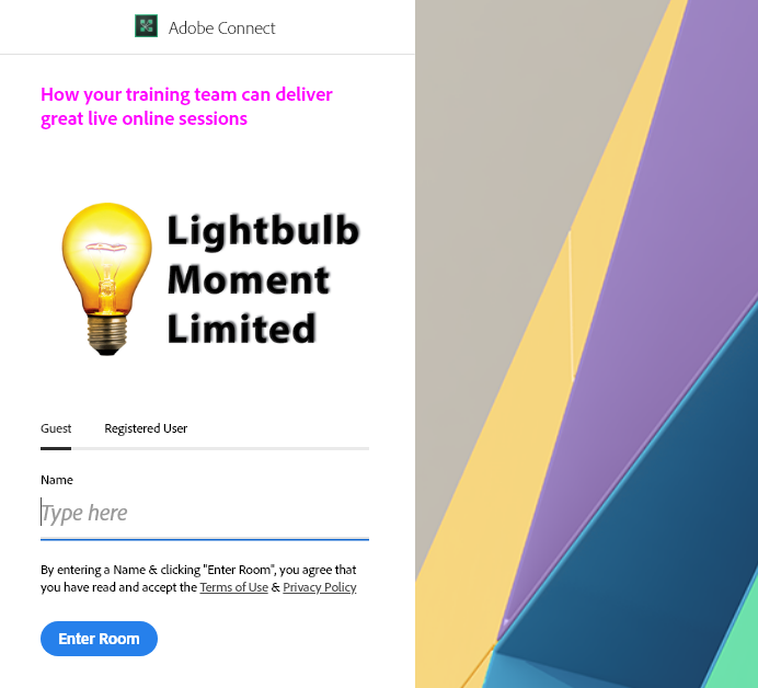 Attending a Lightbulb Moment virtual classroom in Adobe Connect